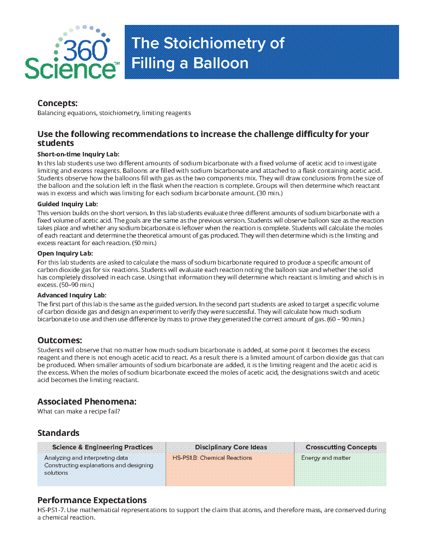 360Science™: The Stoichiometry of Filling a Balloon | Flinn Scientific