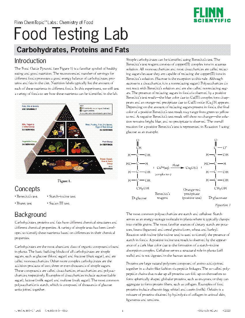 Food Testing Lab: Carbohydrates, Proteins and Fats—ChemTopic™ Lab ...