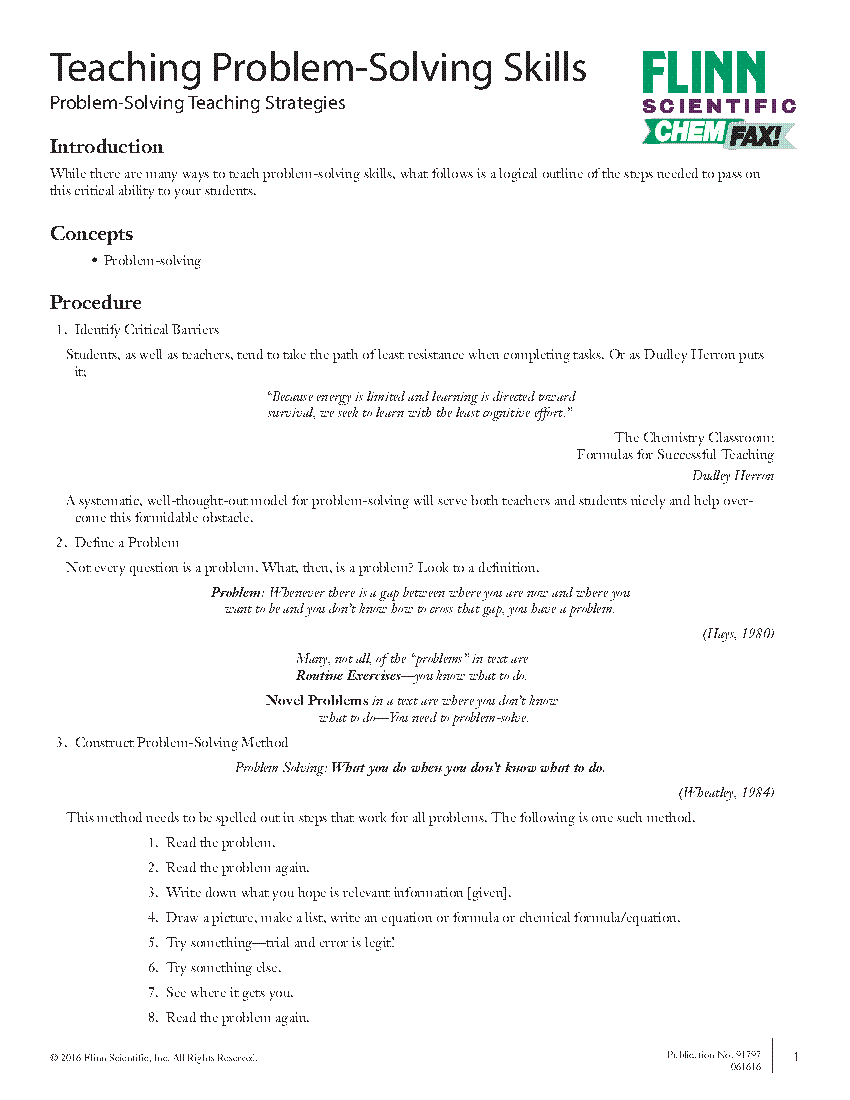 Teaching Problem-Solving Skills | Flinn Scientific