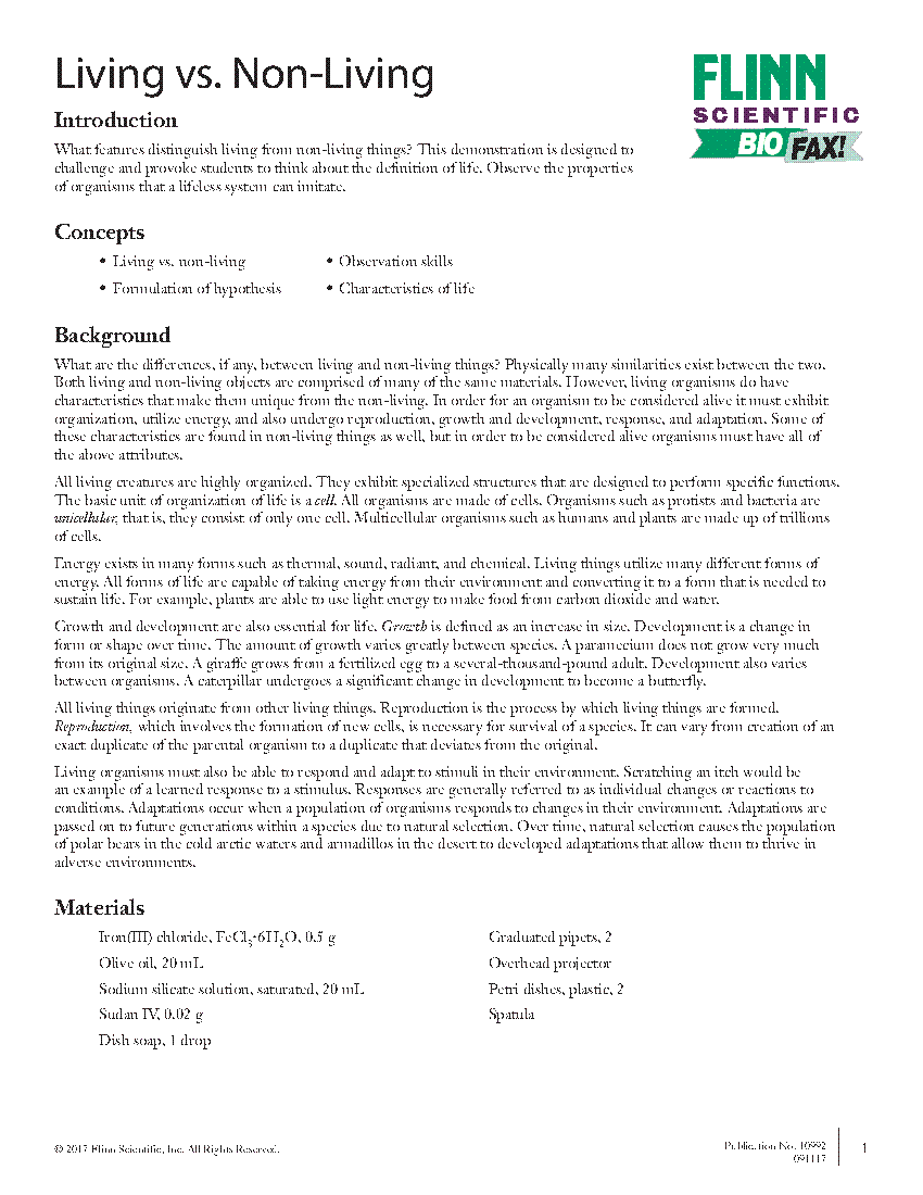 Living versus Non-Living | Flinn Scientific