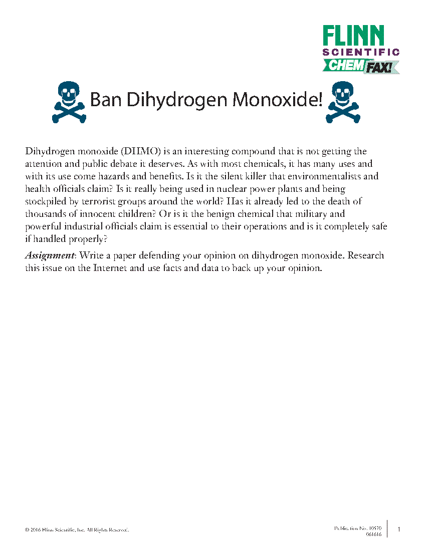 Ban Dihydrogen Monoxide! | Flinn Scientific
