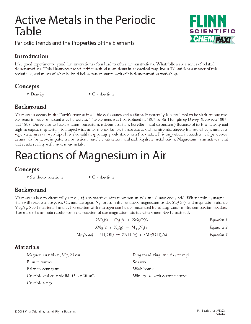 Active Metals in the Periodic Table | Flinn Scientific