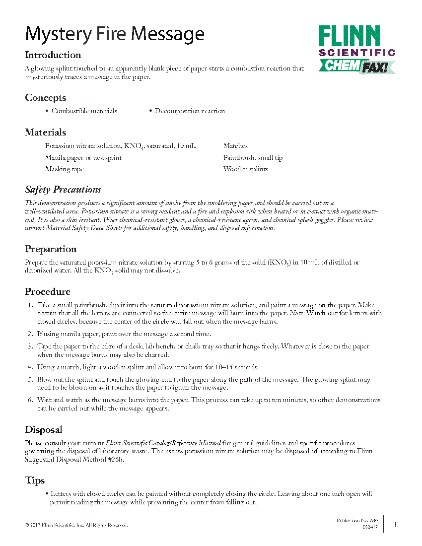 Mystery Fire Message | Flinn Scientific