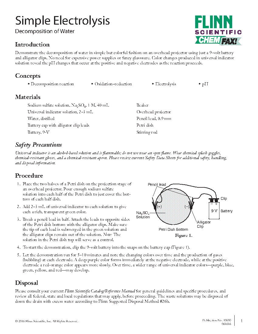 Simple Electrolysis | Flinn Scientific