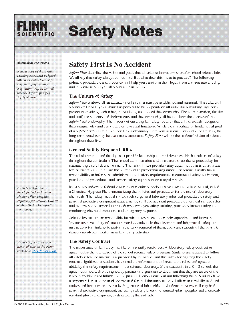 Safety First Is No Accident | Flinn Scientific
