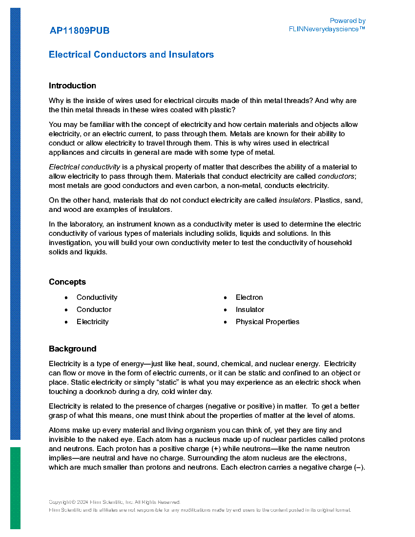 Electrical Conductors and Insulators | Flinn Scientific