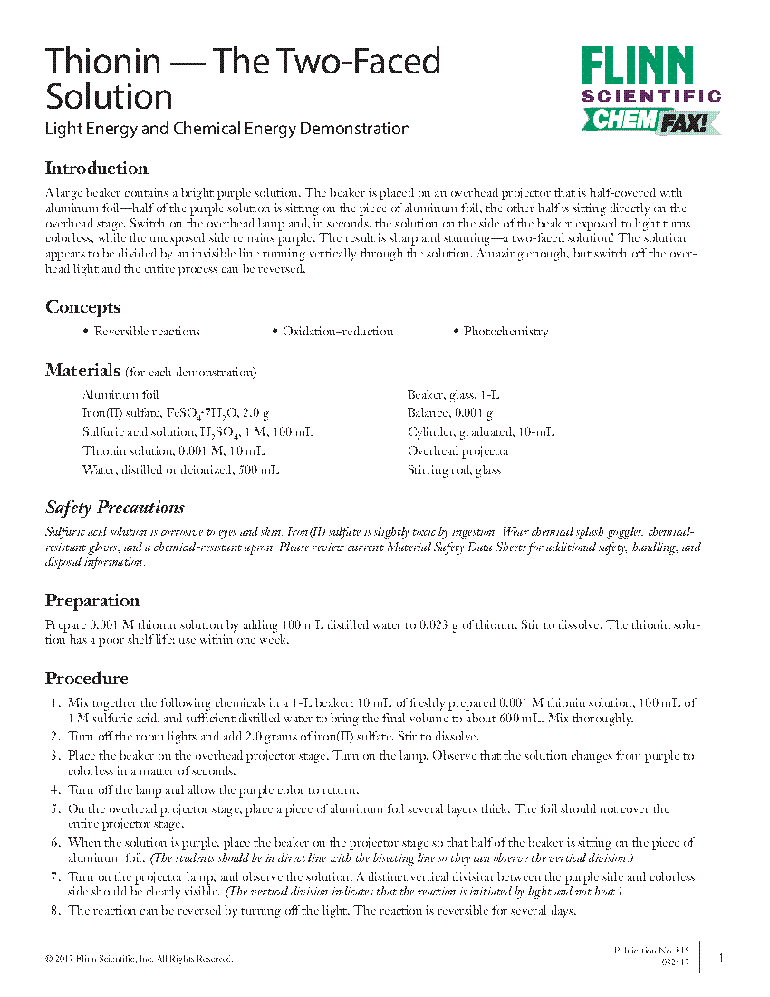 Thionin - The Two-Faced Solution | Flinn Scientific
