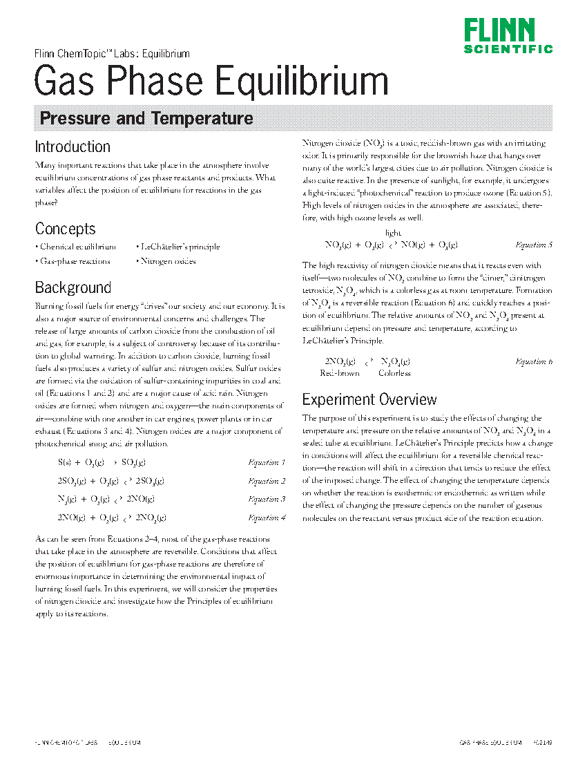 Gas Phase Equilibrium: Pressure and Temperature—ChemTopic™ Lab Activity ...