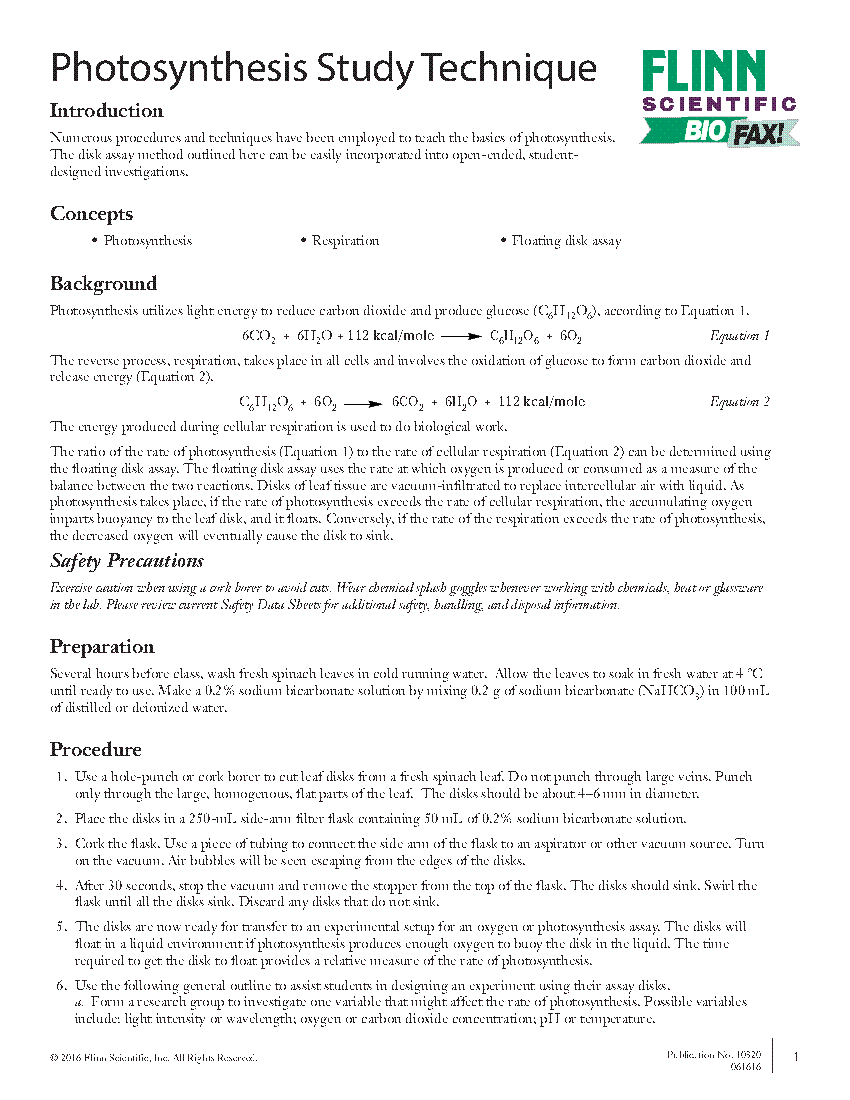 Photosynthesis Study Technique | Flinn Scientific