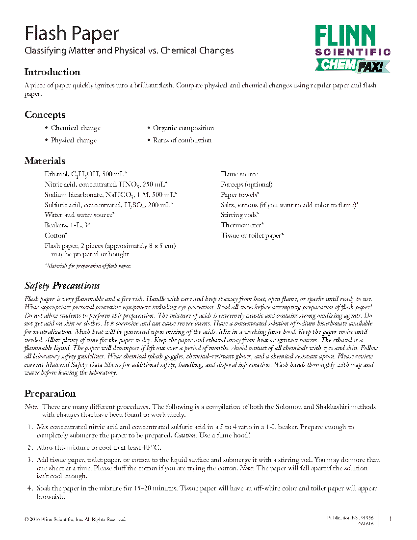 Flash Paper | Flinn Scientific
