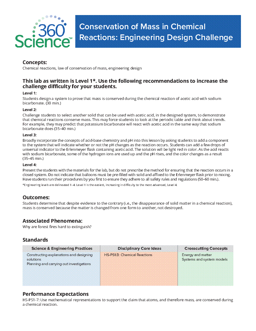 360Science™: Conservation of Mass in Chemical Reactions | Flinn Scientific