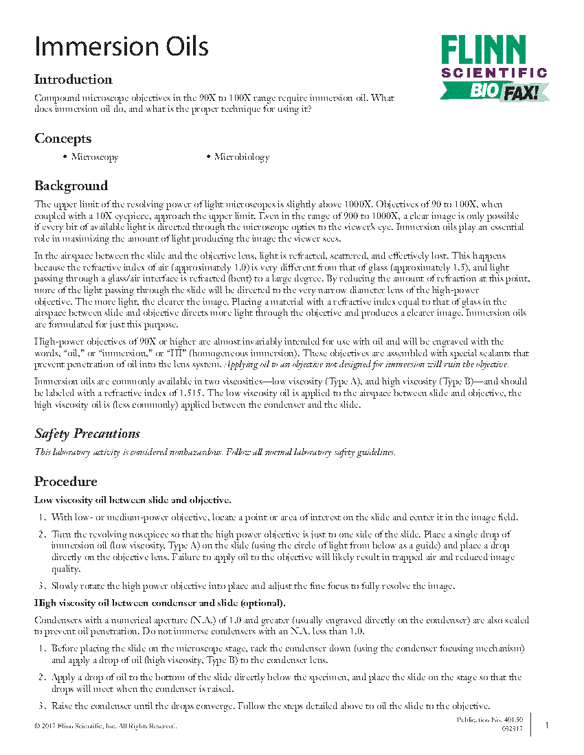 Immersion Oils | Flinn Scientific