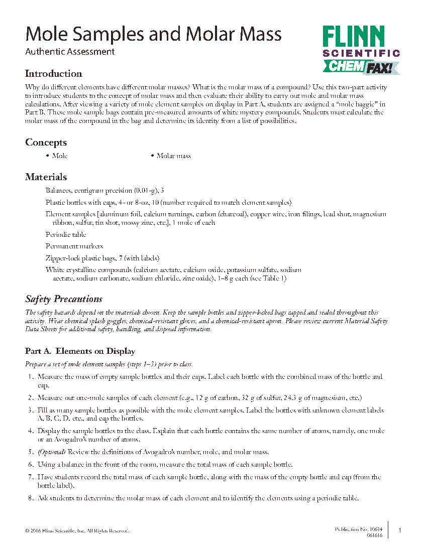 Mole Samples and Molar Mass | Flinn Scientific