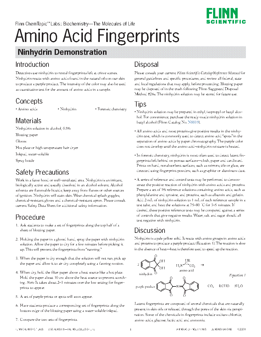 Amino Acid Fingerprints: Ninhydrin Demonstration—ChemTopic™ Lab ...