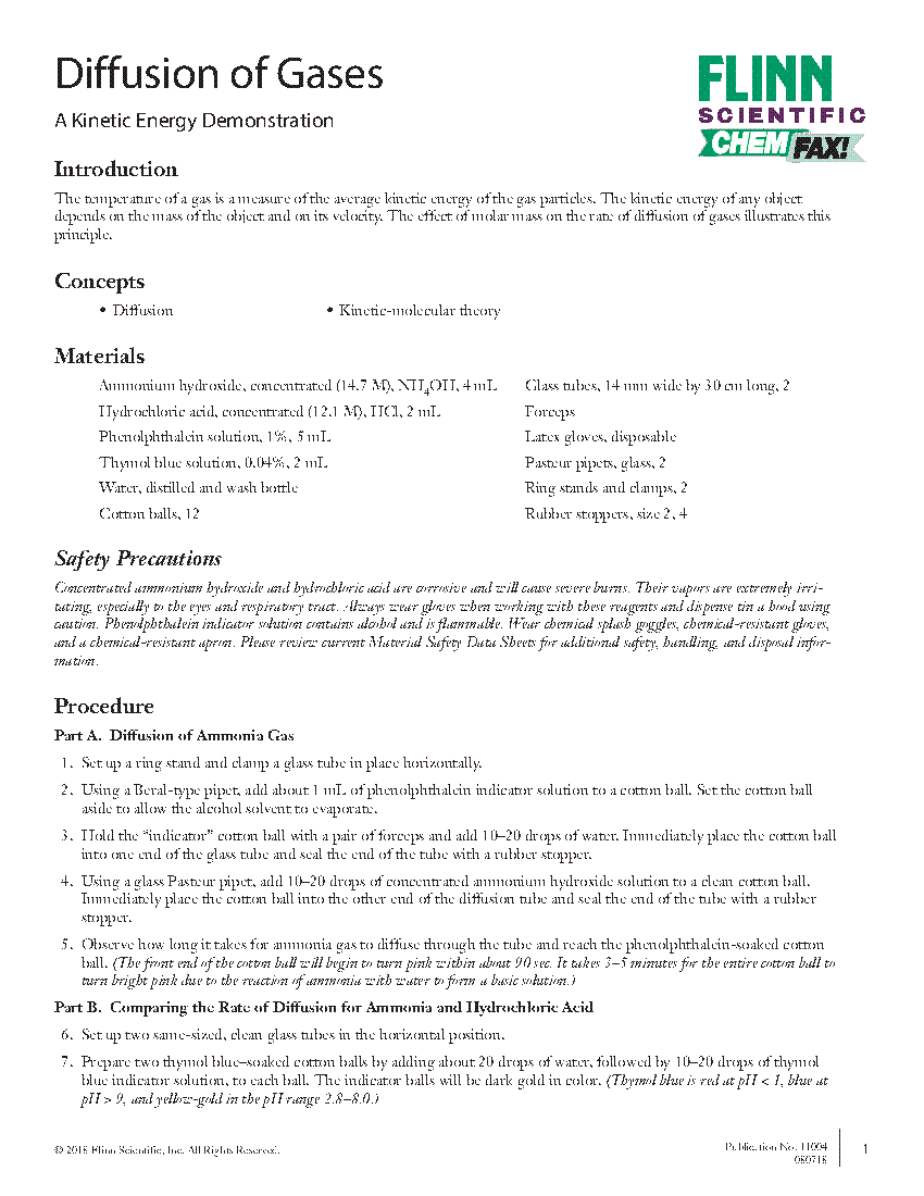 Diffusion of Gases | Flinn Scientific