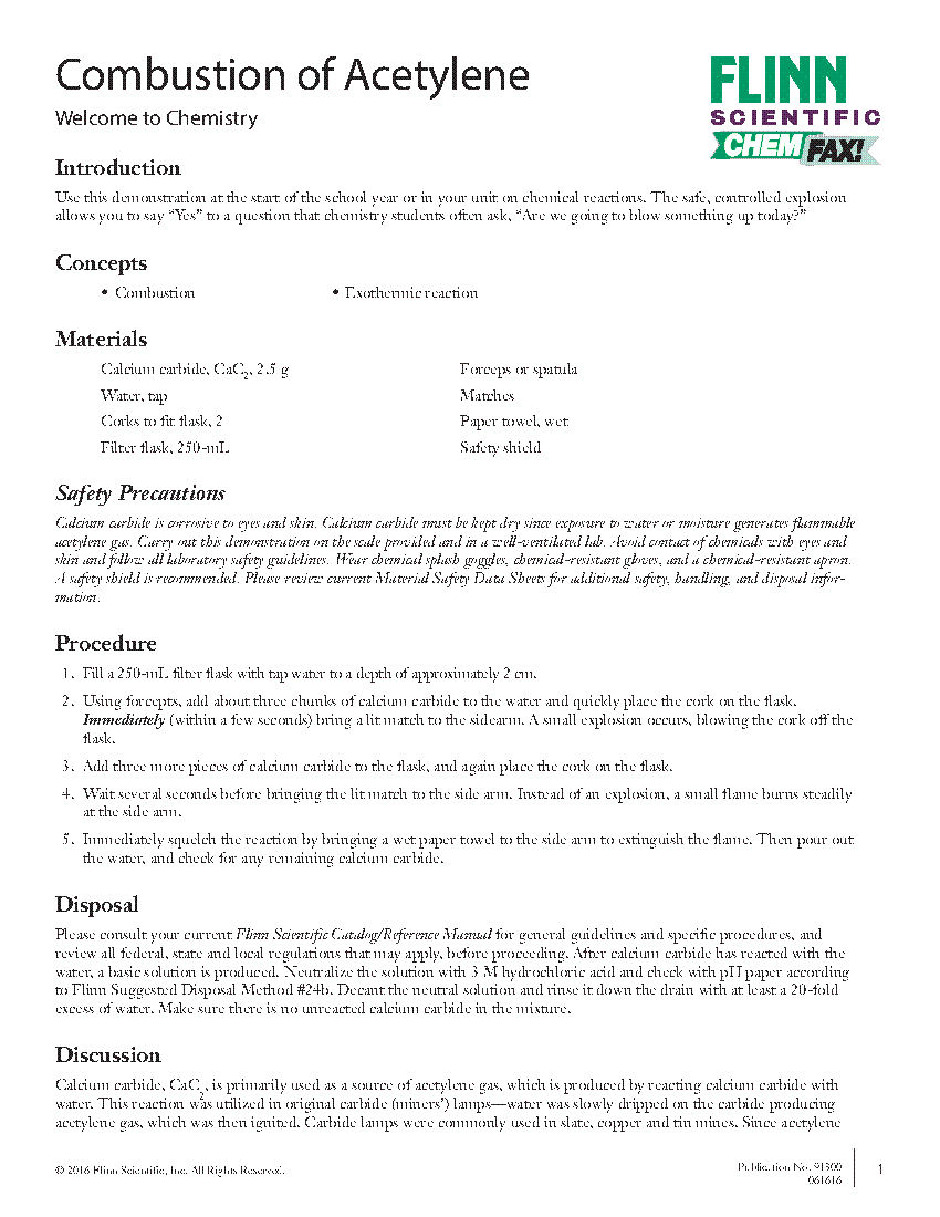 Combustion of Acetylene | Flinn Scientific