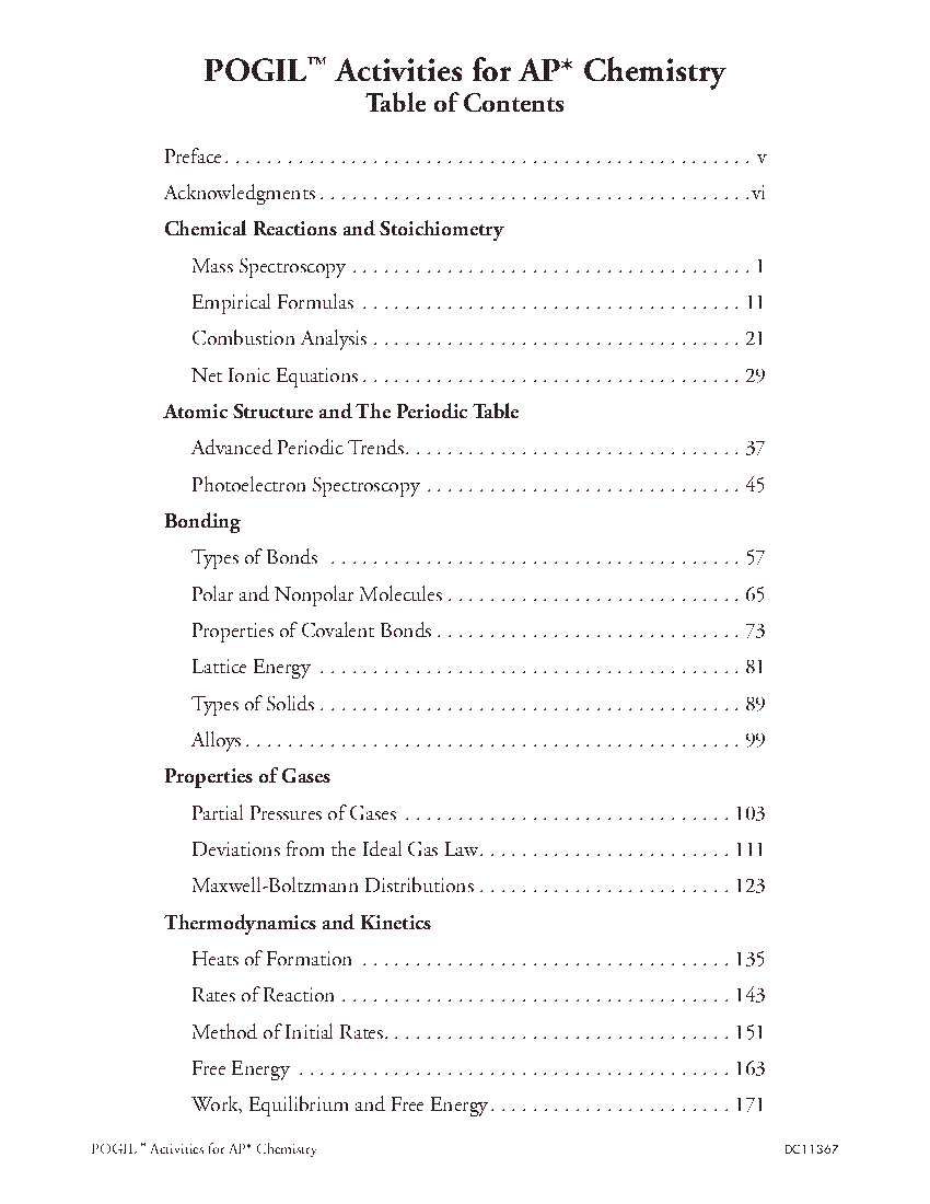 Table of Contents: POGIL™ Activities for AP® Chemistry | Flinn Scientific