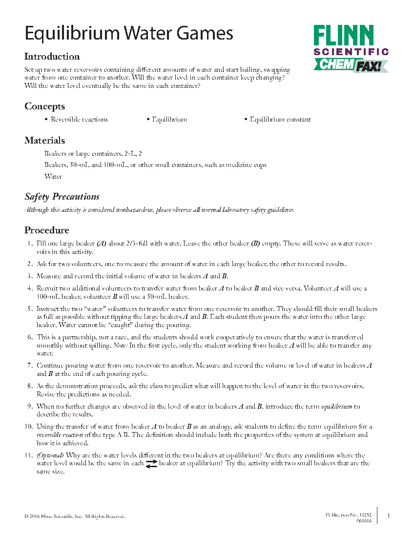 Equilibrium Water Games | Flinn Scientific