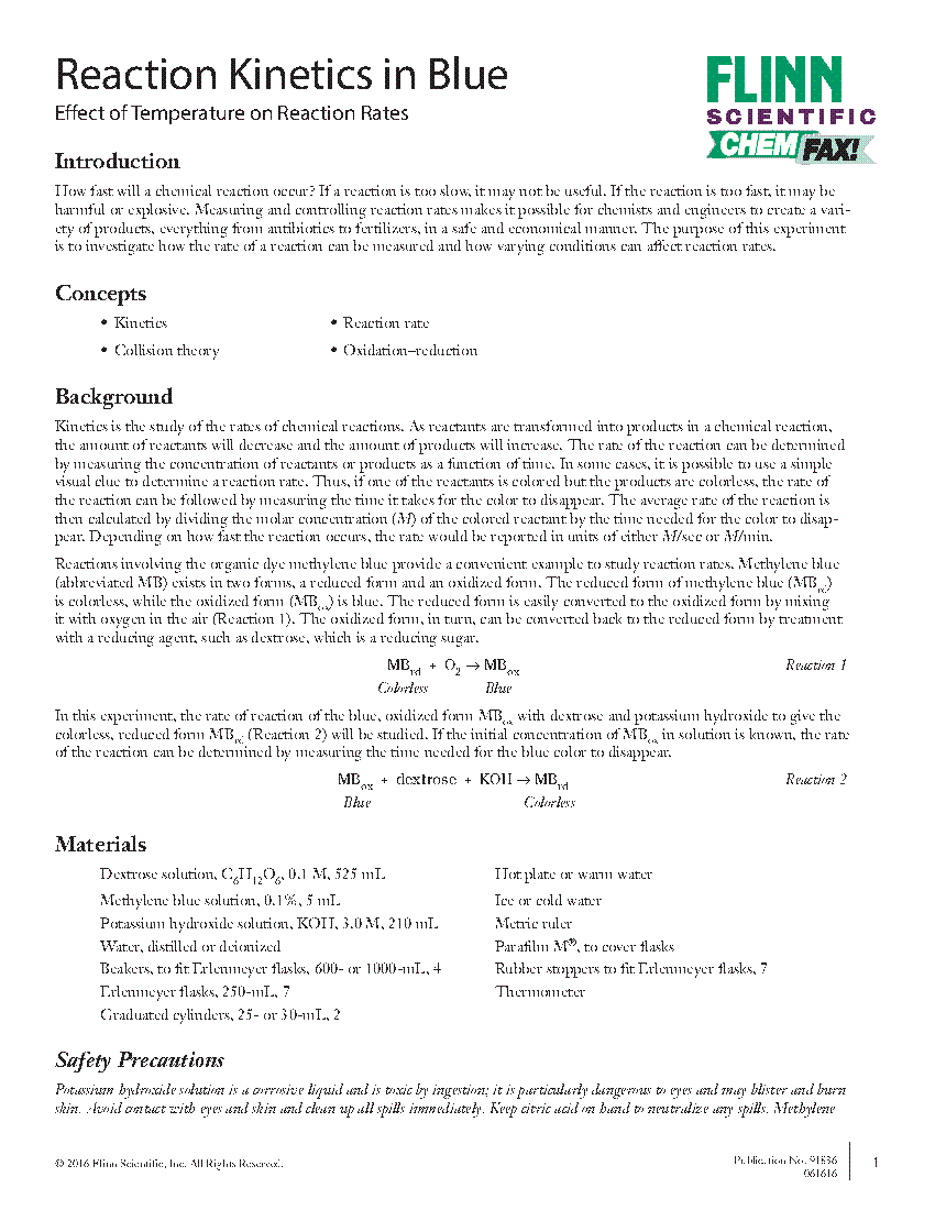 Reaction Kinetics in Blue | Flinn Scientific