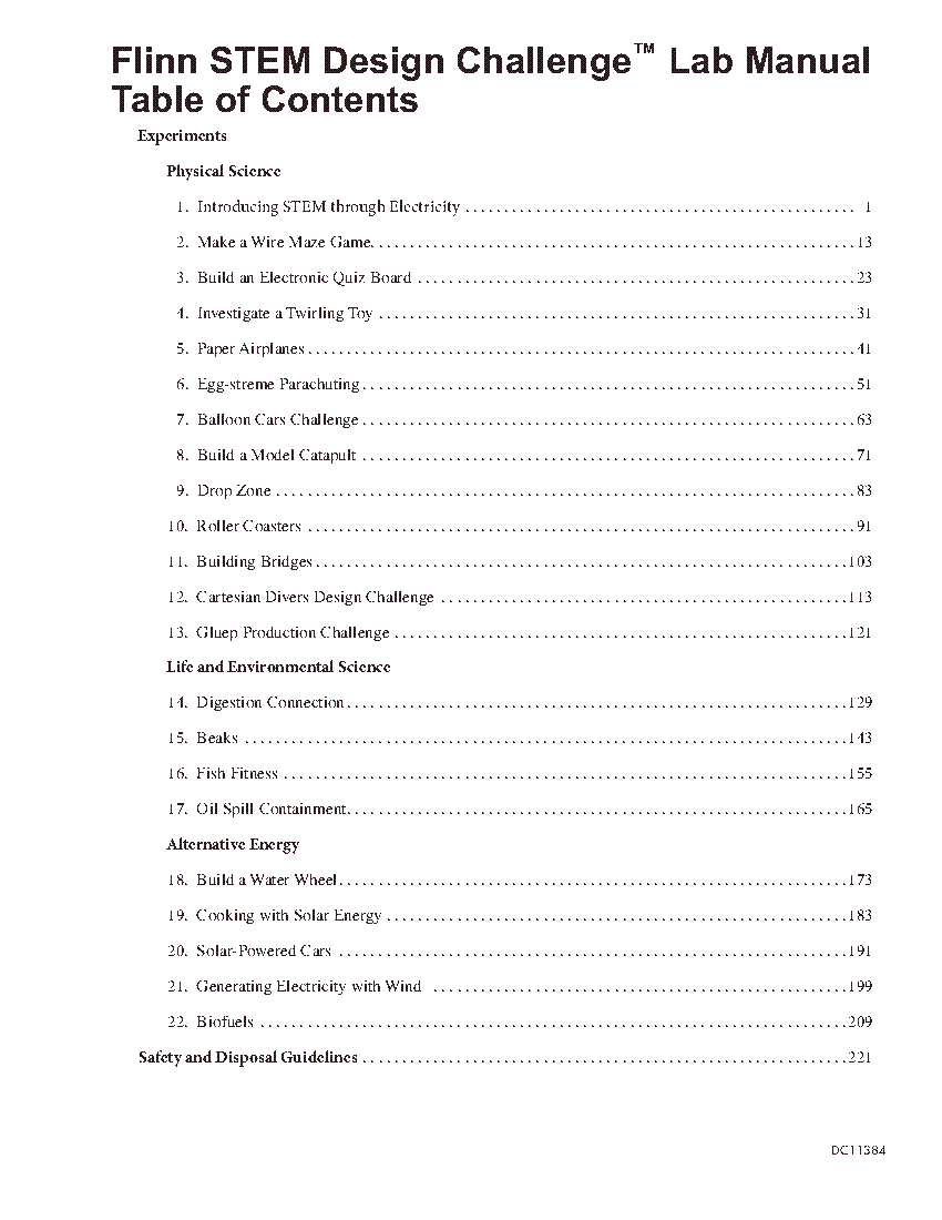Table of Contents: Flinn STEM Design Challenge™ Lab Manual | Flinn ...