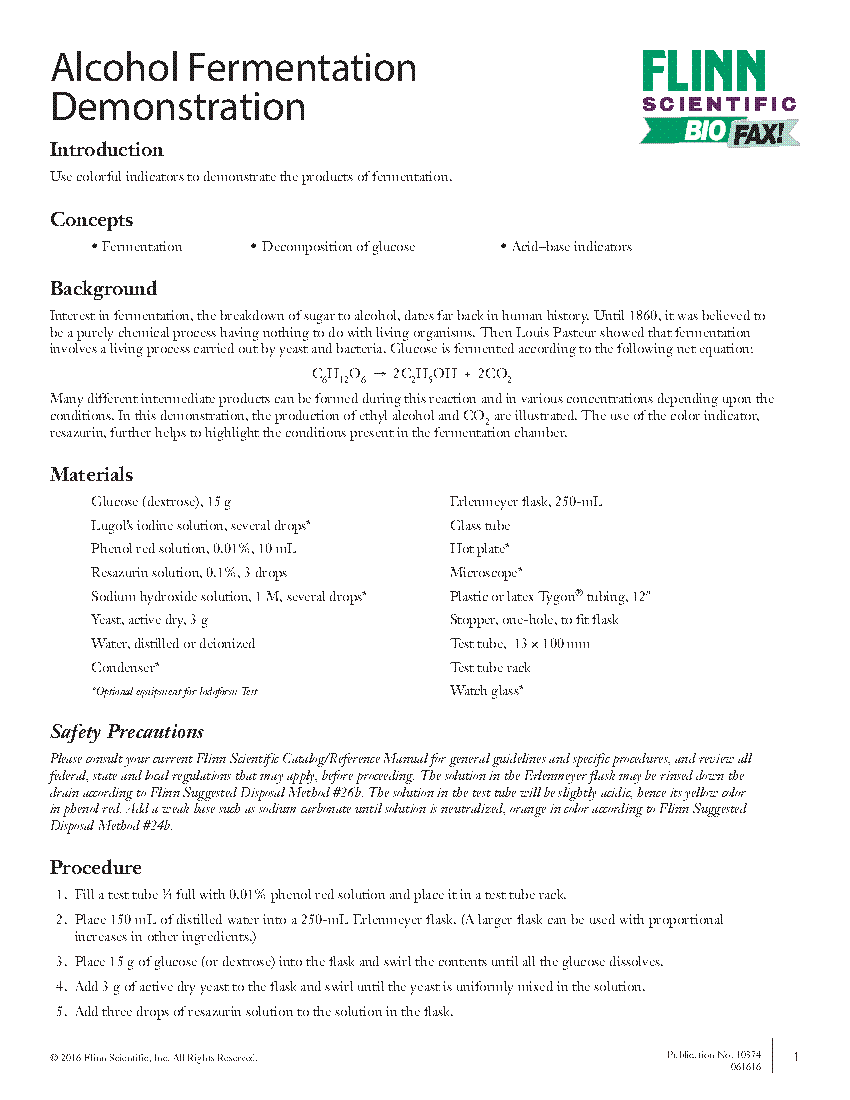 Alcohol Fermentation Demonstration | Flinn Scientific