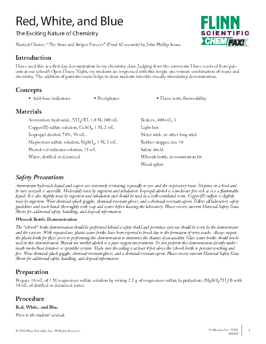 Red, White and Blue | Flinn Scientific
