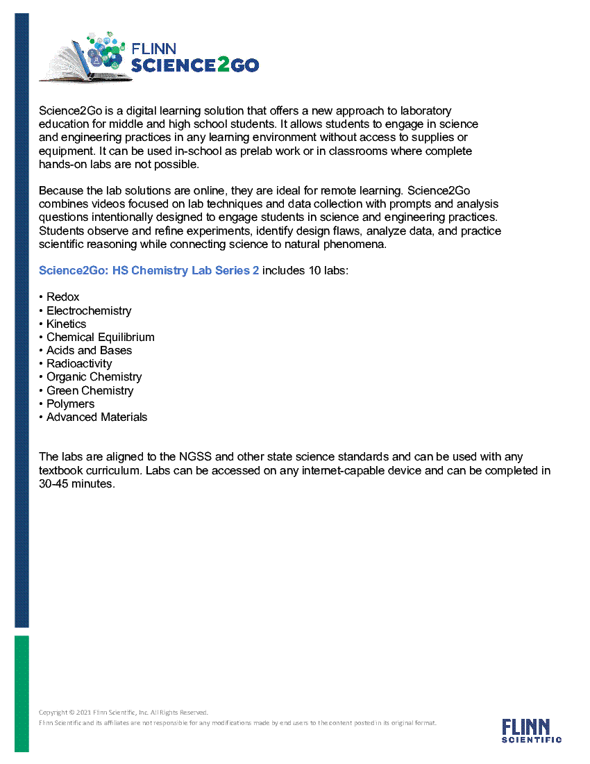 HS Chemistry II Overview, Science2Go