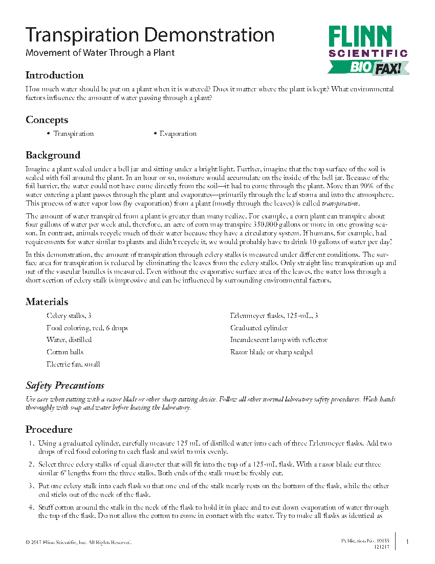 Transpiration Demonstration | Flinn Scientific