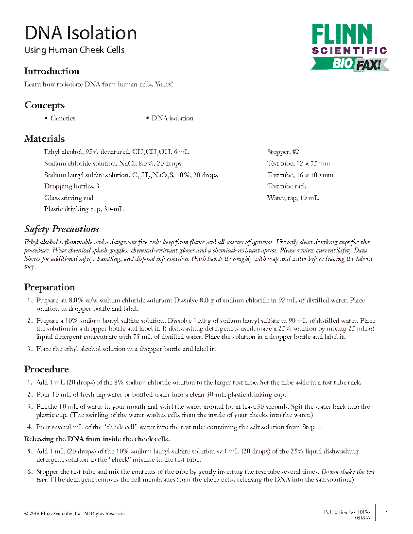 DNA Isolation | Flinn Scientific
