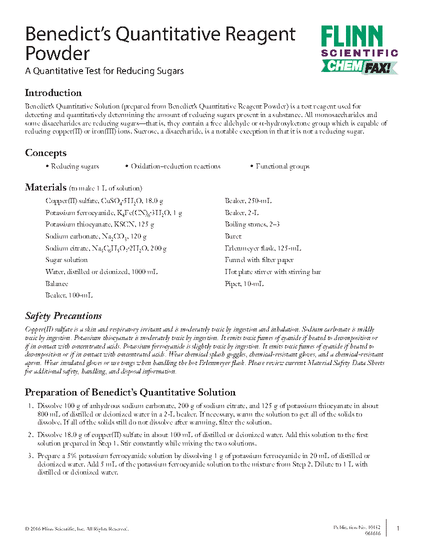 Benedict’s Quantitative Reagent Powder | Flinn Scientific