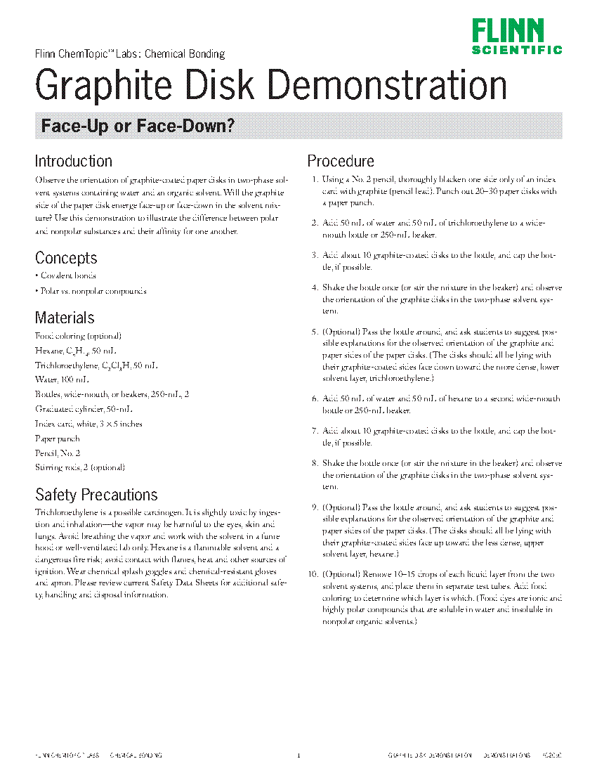 Graphite Disk Demonstration: Face-Up or Face-Down?—ChemTopic™ Lab ...