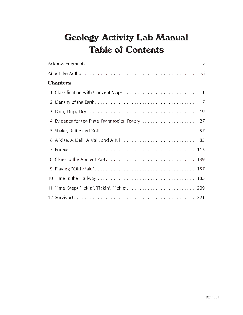 Table of Contents: Geology Activity Lab Manual | Flinn Scientific