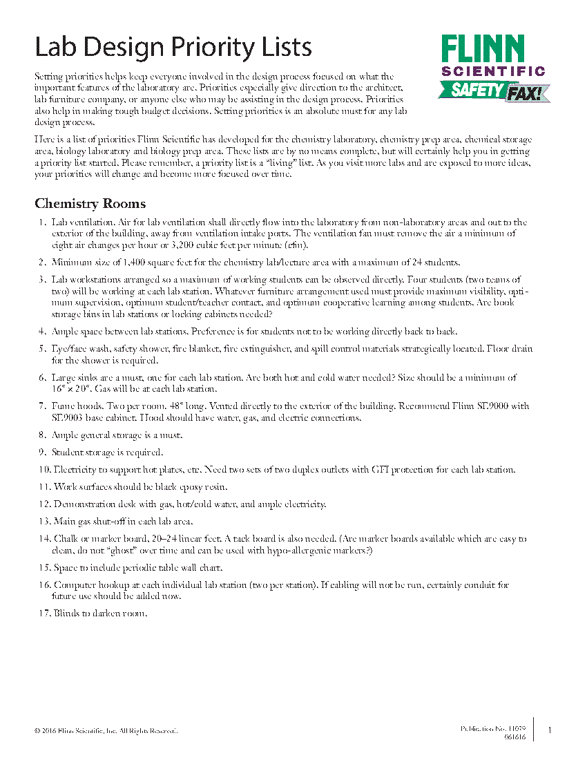 Lab Design Priority Lists | Flinn Scientific