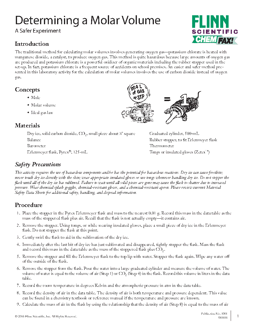 Determining a Molar Volume | Flinn Scientific