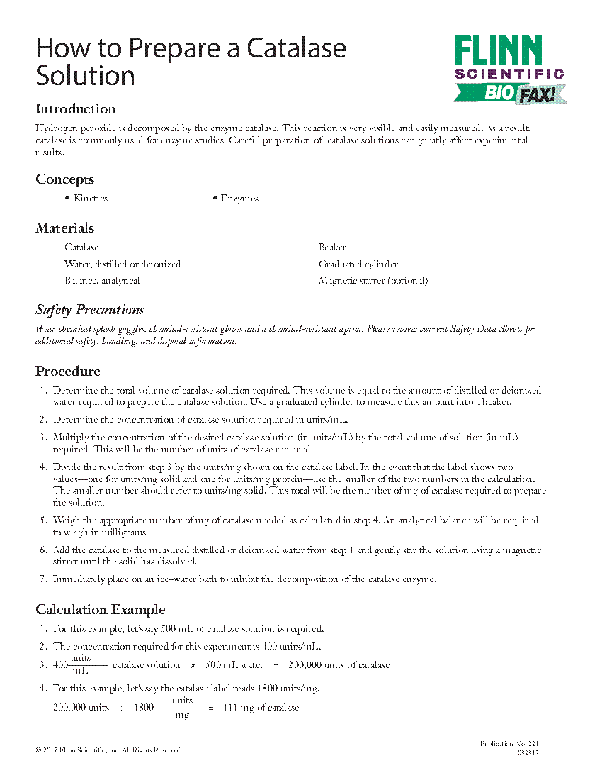How to Prepare a Catalase Solution | Flinn Scientific
