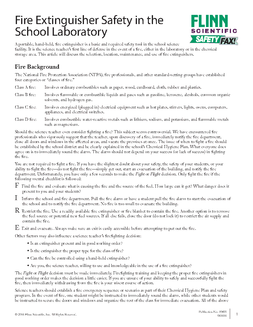 Fire Extinguisher Safety in the School Laboratory | Flinn Scientific