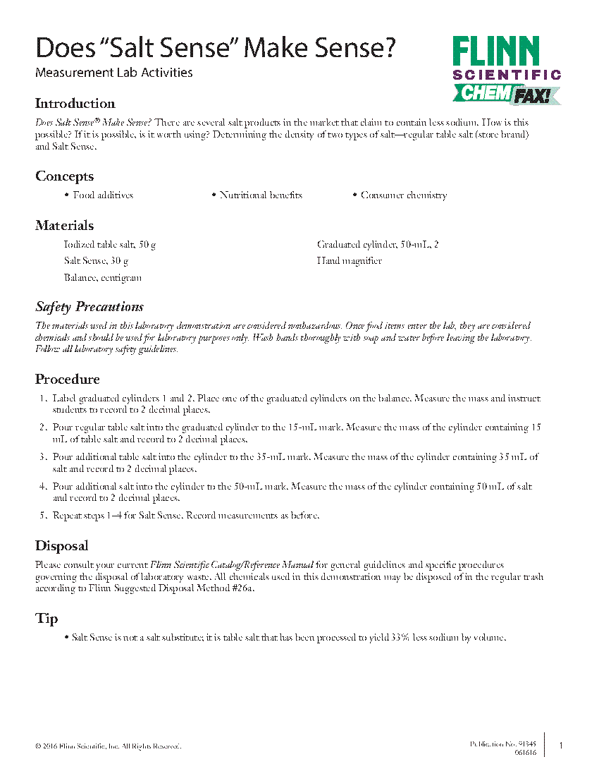 Does “Salt Sense” Make Sense? | Flinn Scientific