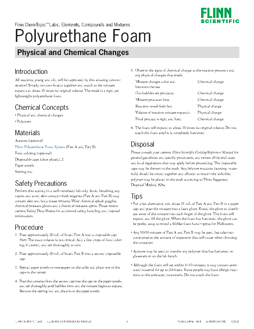 Polyurethane Foam: Physical and Chemical Changes—ChemTopic™ Lab ...