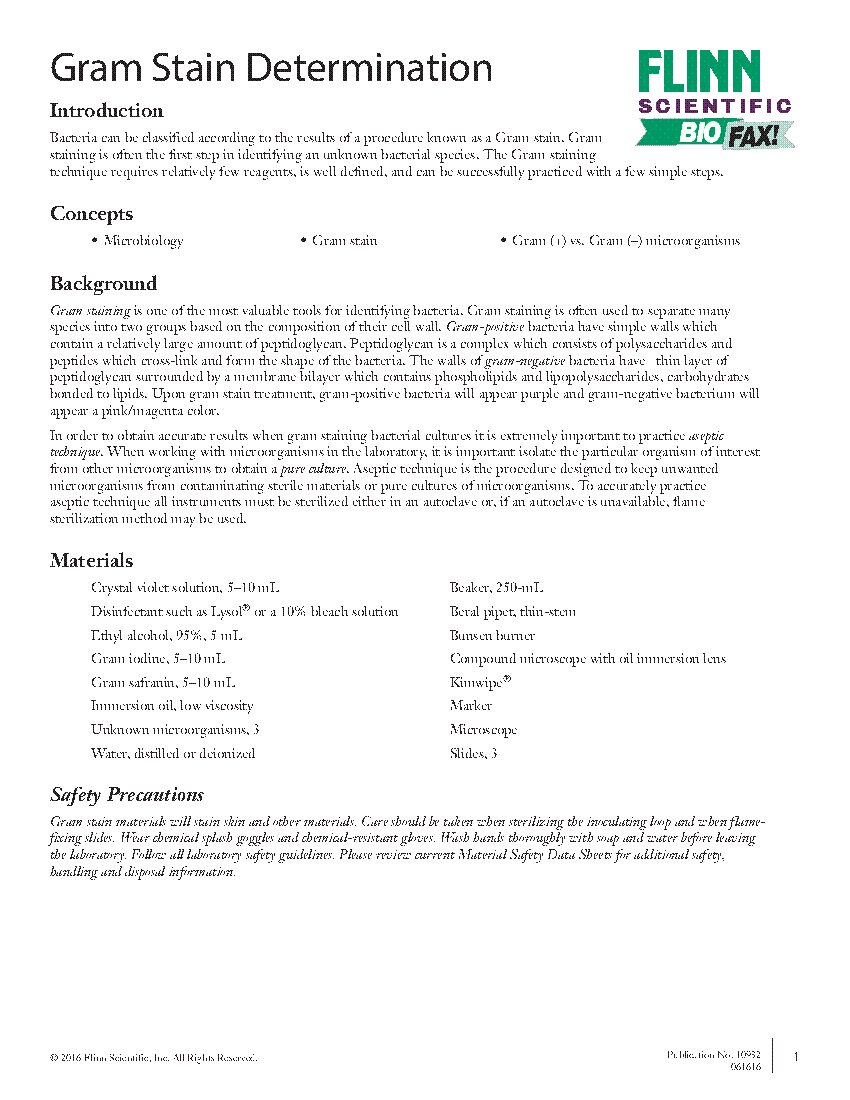 Gram Stain Determination | Flinn Scientific