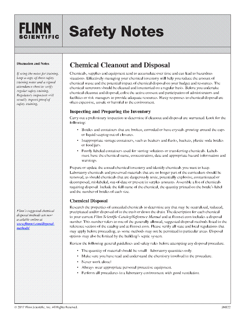 Chemical Cleanout and Disposal | Flinn Scientific
