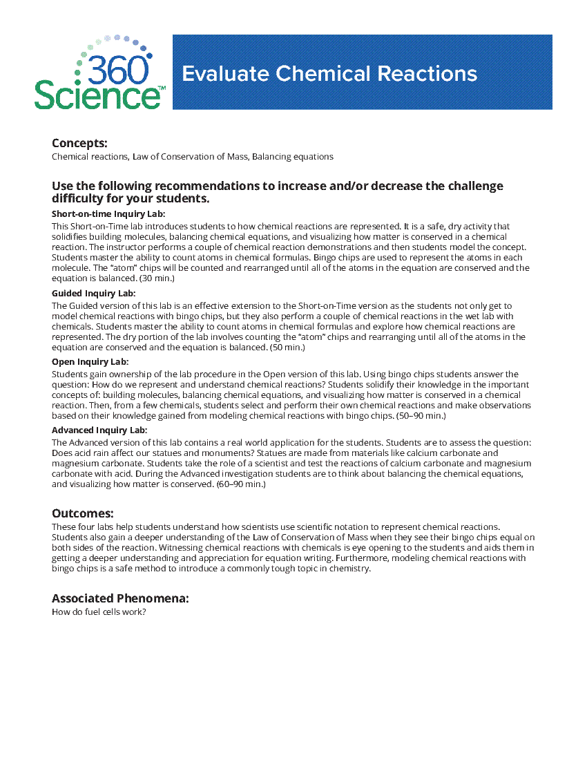 360Science™: Evaluate Chemical Reactions | Flinn Scientific