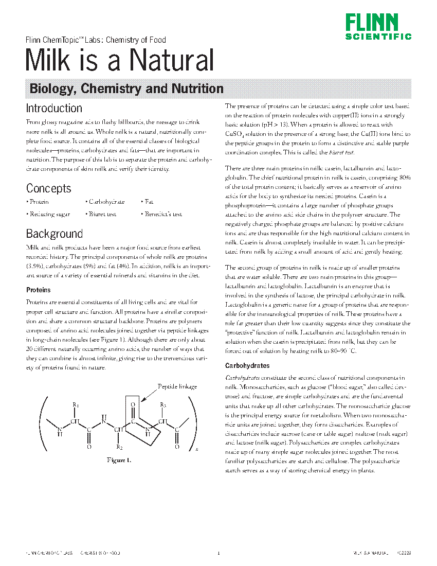 Milk is a Natural: Biology, Chemistry and Nutrition—ChemTopic™ Lab ...