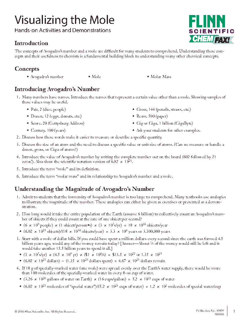 Visualizing the Mole | Flinn Scientific