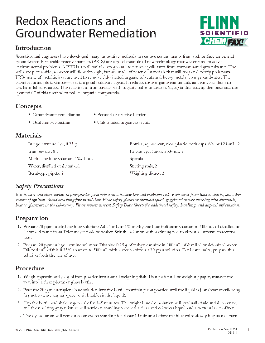 Redox Reactions and Groundwater Remediation | Flinn Scientific
