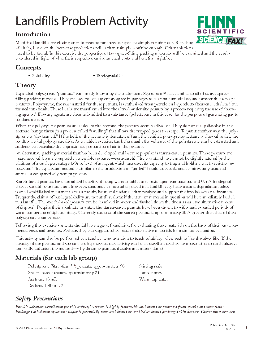 Landfills Problem Activity | Flinn Scientific