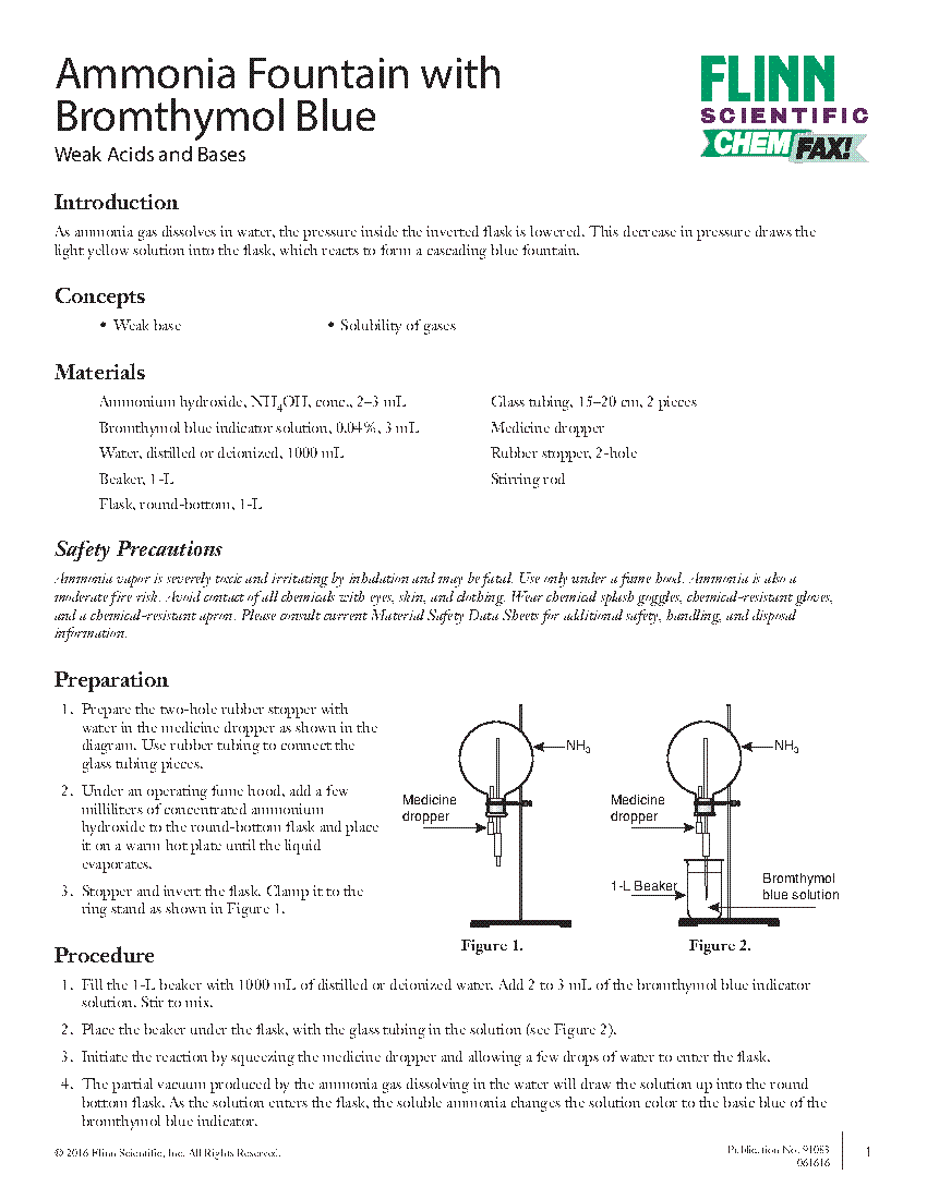 Ammonia Fountain with Bromthymol Blue | Flinn Scientific