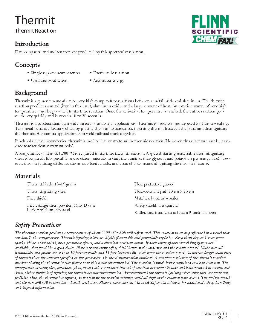 Thermit Reaction | Flinn Scientific