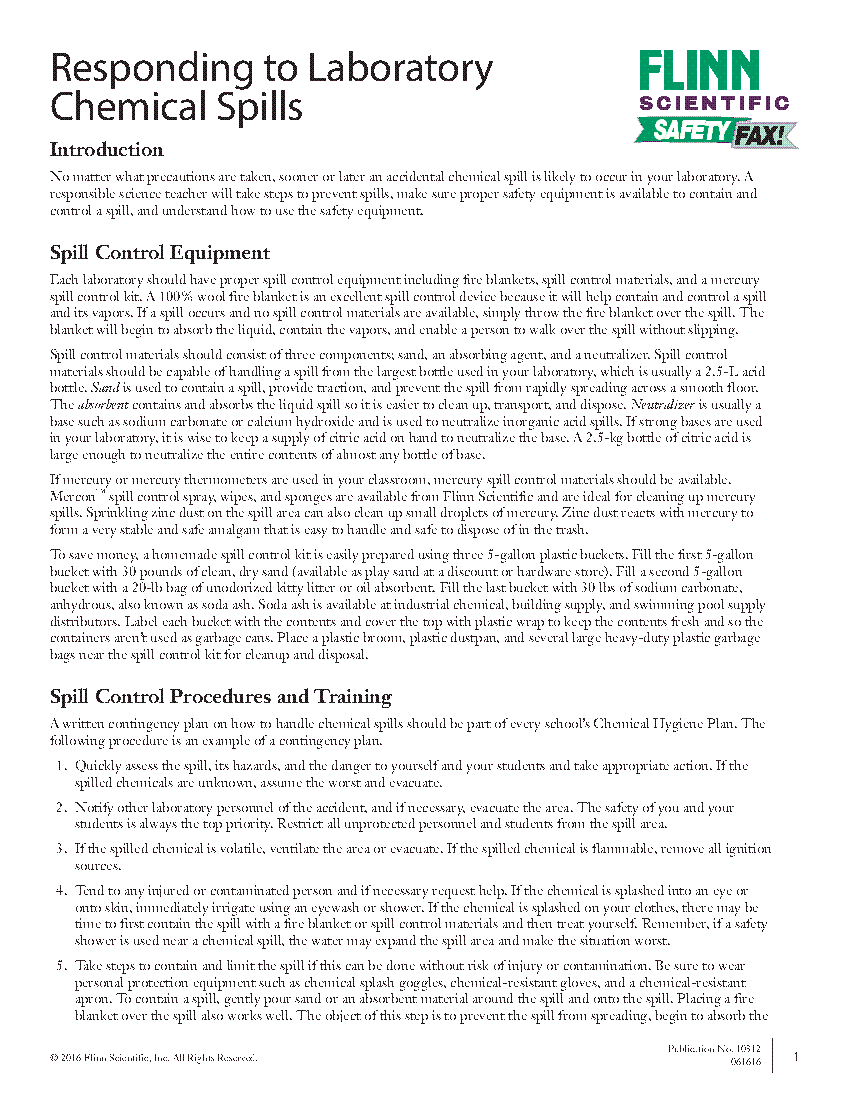 Responding to Laboratory Chemical Spills | Flinn Scientific