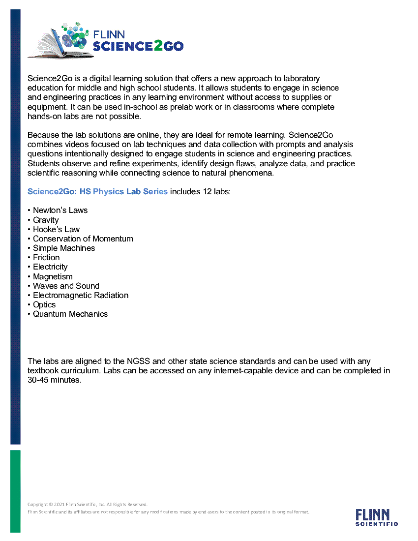 HS Physics Overview, Science2Go | Flinn Scientific