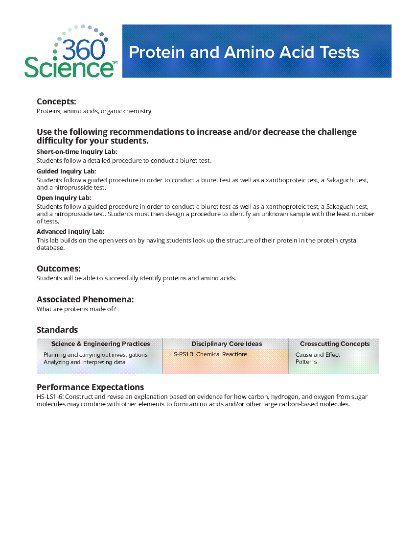 360Science™: Protein and Amino Acid Tests | Flinn Scientific